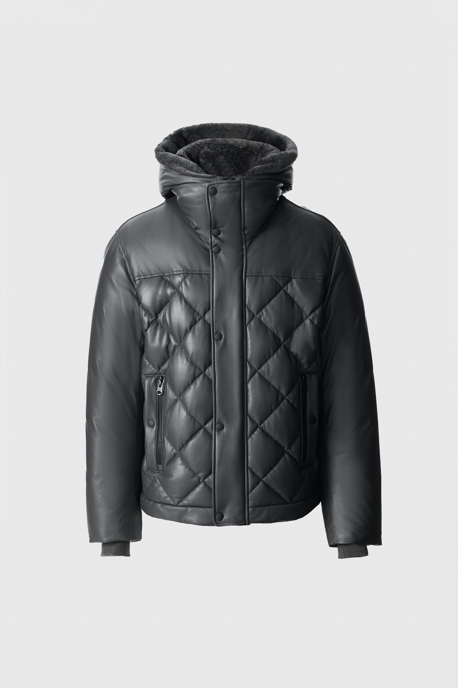 CASH Diamond-Quilted Leather Jacket With Shearling Hood for Men ...