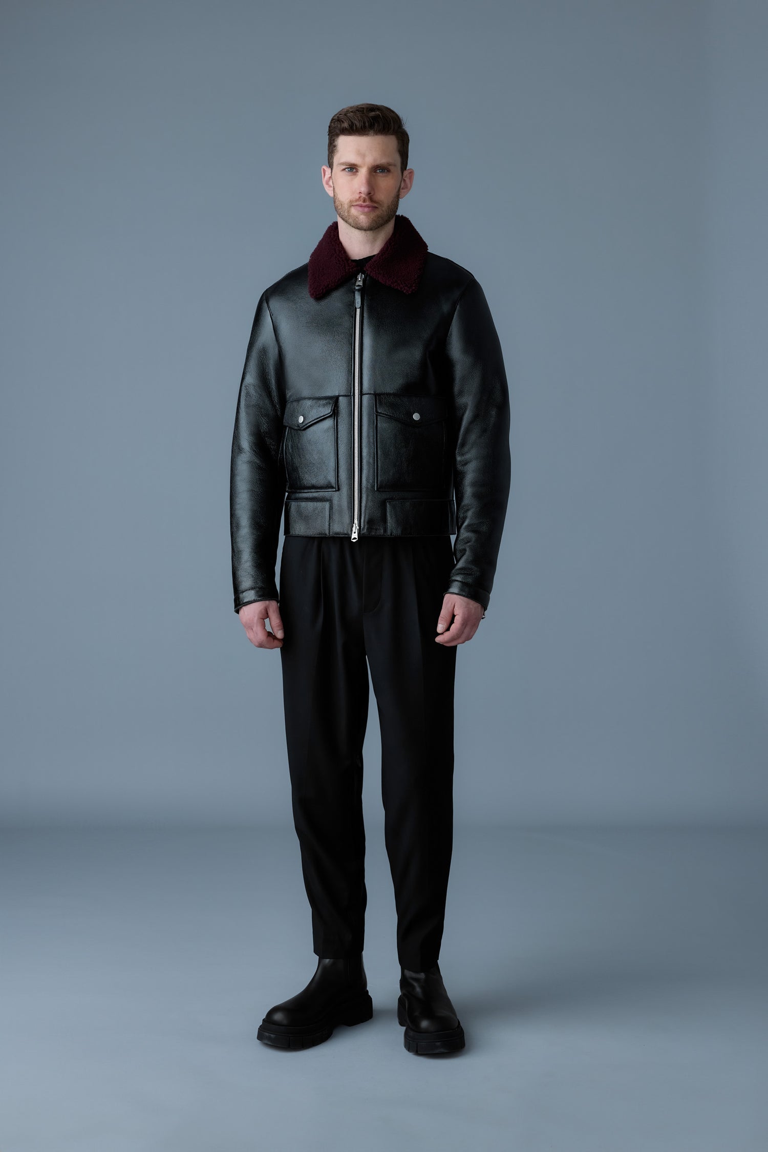 Enzo, leather jacket with shearling collar | Mackage® US