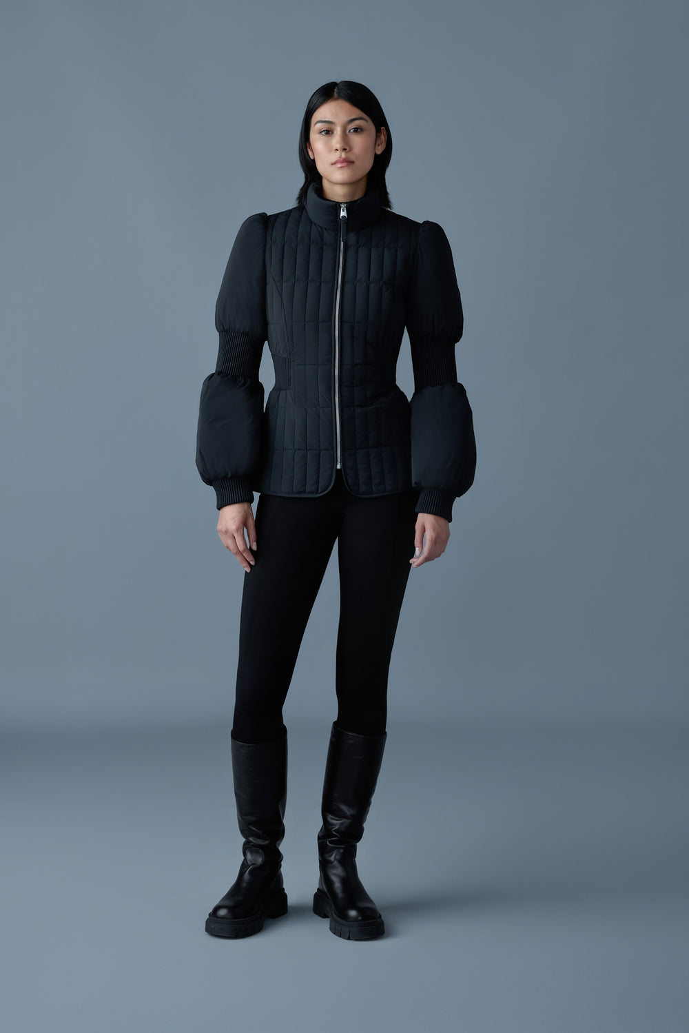 Felicia, light down vertical quilted jacket smocked at waist | Mackage® US