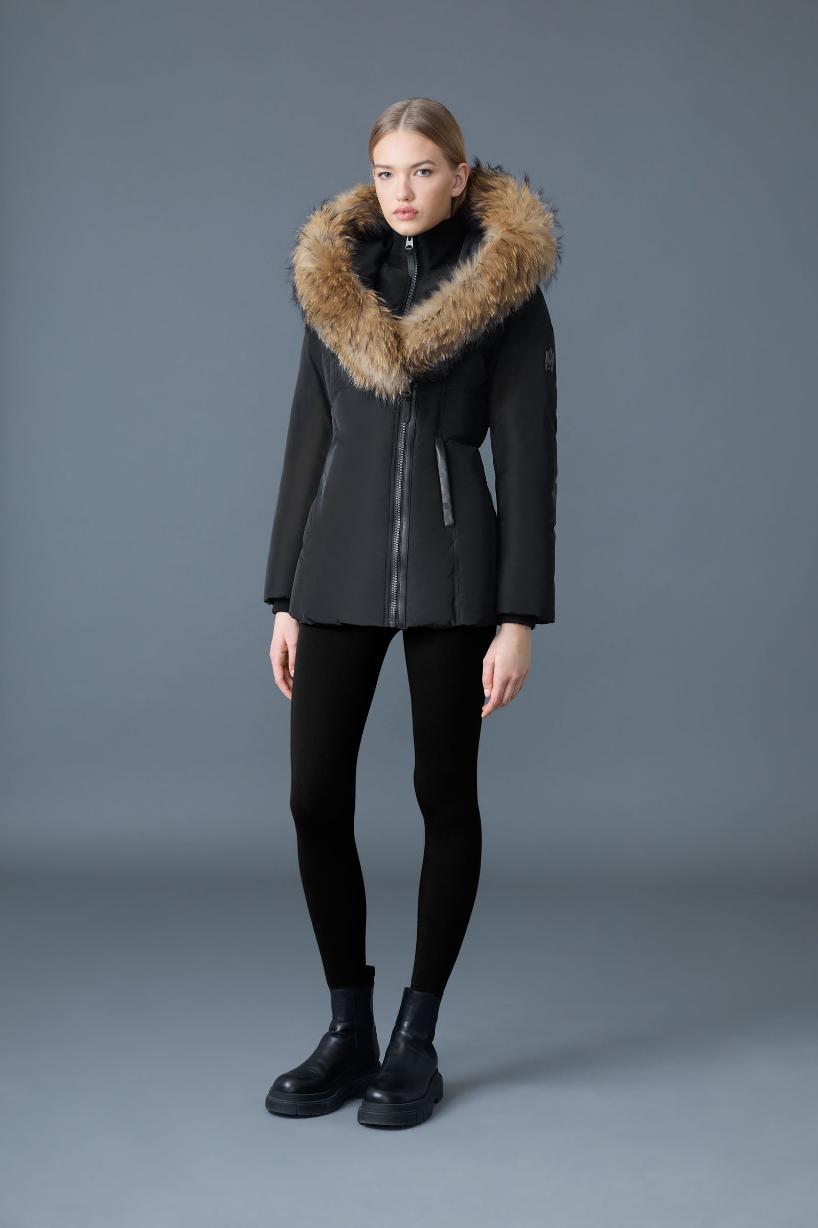 Adali-F, Down coat with natural fur Signature Mackage Collar for ladies ...