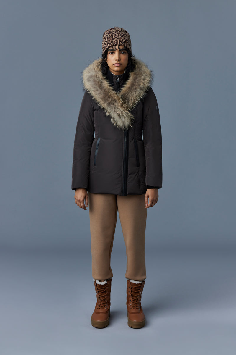 Adali, Down coat with natural fur Signature Mackage Collar for ladies ...