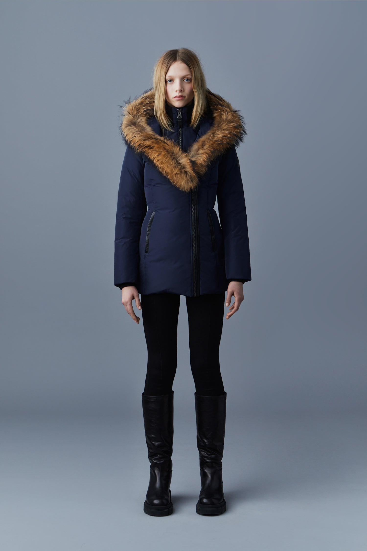 Adali, Down coat with natural fur Signature Mackage Collar for ladies ...