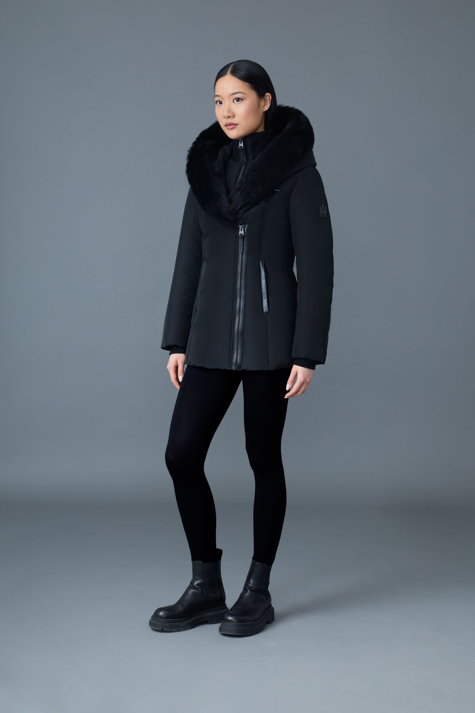 Adali-SH, Down coat with sheepskin Signature Mackage Collar for ladies ...