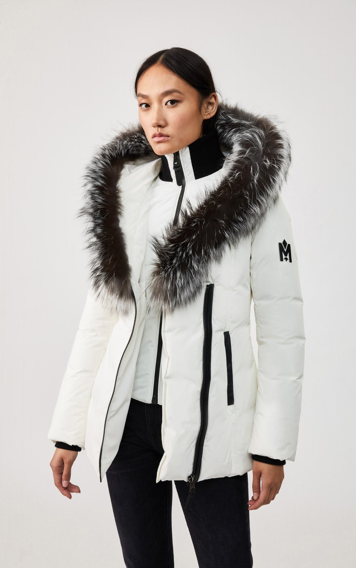 Adali, Down coat with silver fox fur Signature Mackage Collar for ...