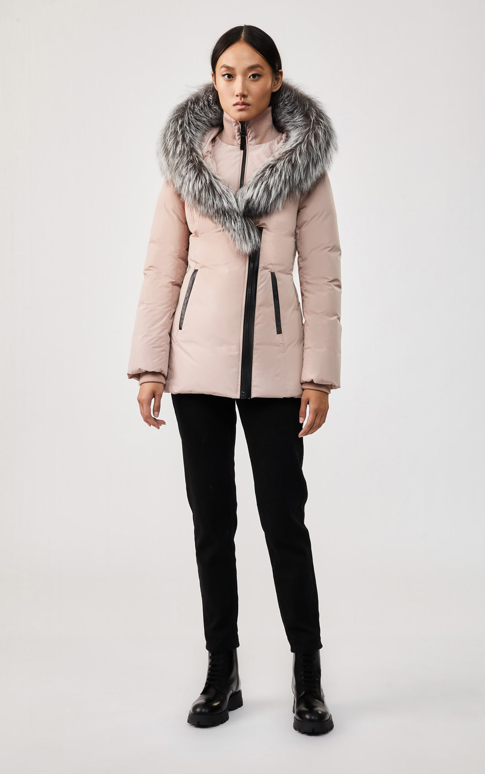 Adali, Down coat with silver fox fur Signature Mackage Collar for ...