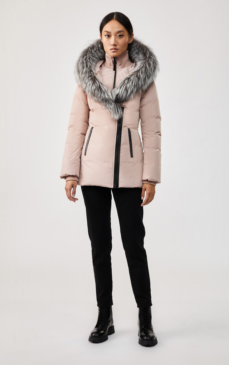 Adali, Down coat with silver fox fur Signature Mackage Collar for ...