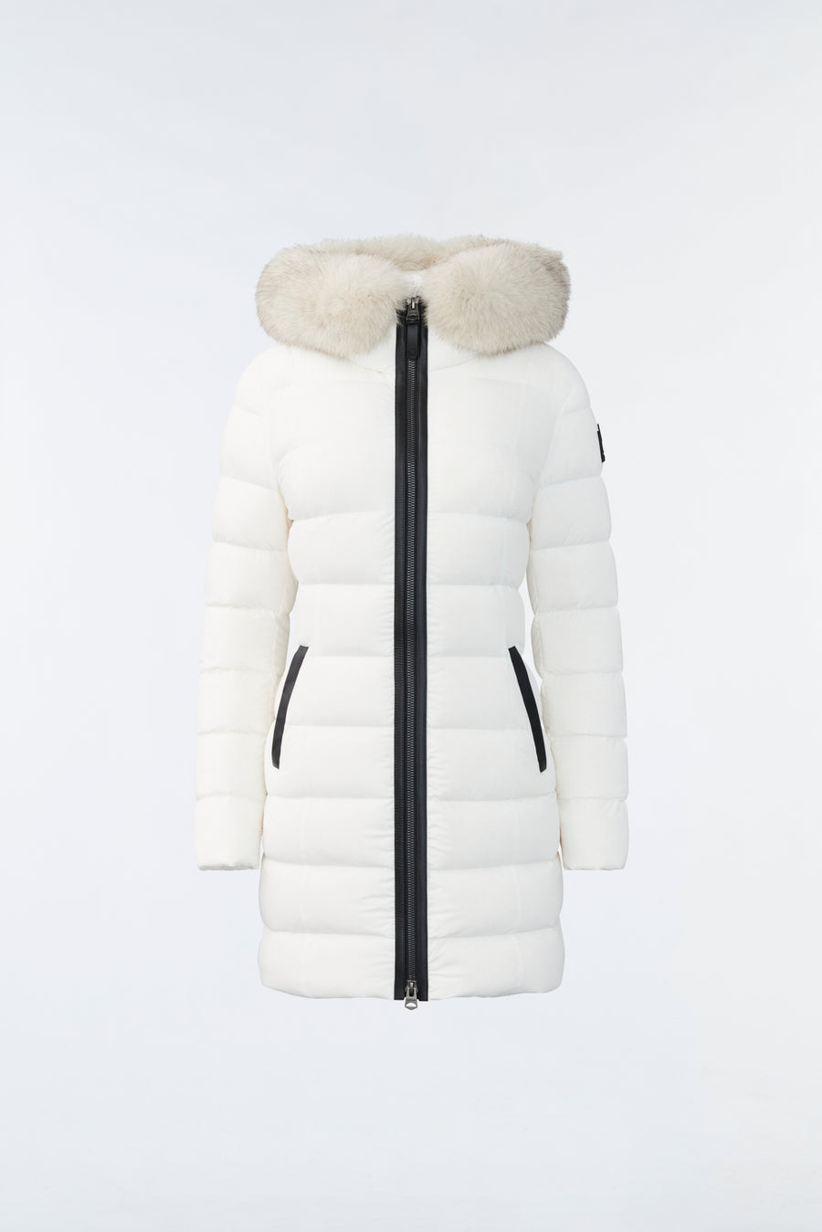 Calla, Agile-360 stretch light down coat with blue fox fur collar for ...