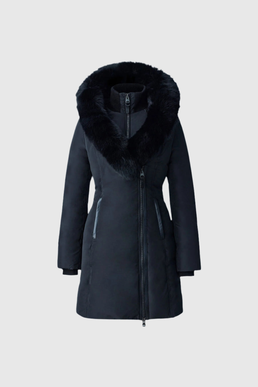Kay, Down coat with blue fox fur Signature Mackage Collar for ladies ...