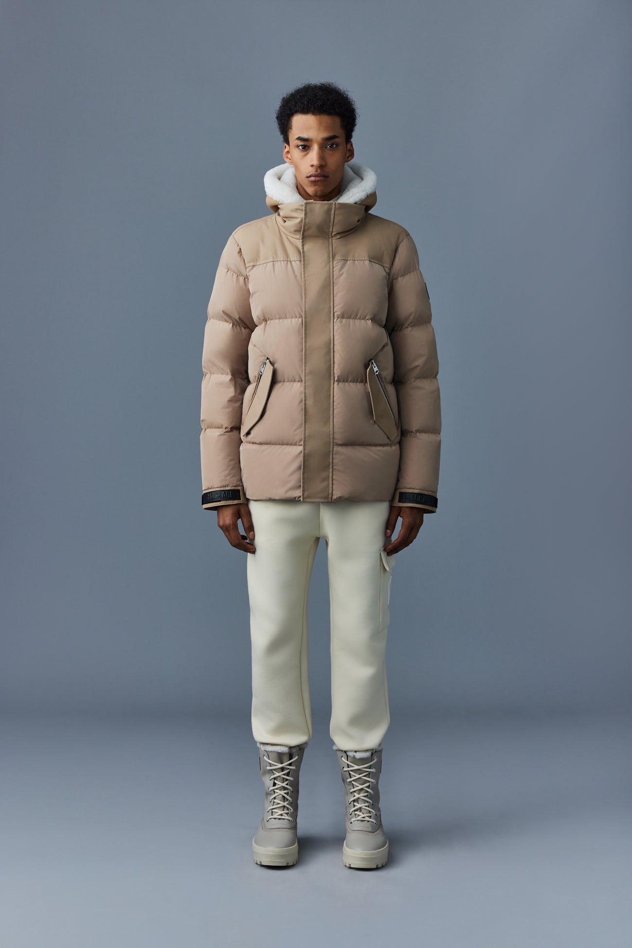 Riley, Classic down jacket with removable shearling bib for men ...