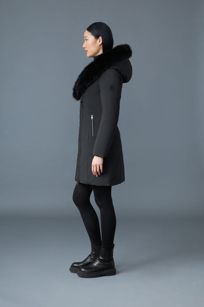 Trish-BX, Powder Touch down coat with blue fox fur Signature Mackage ...