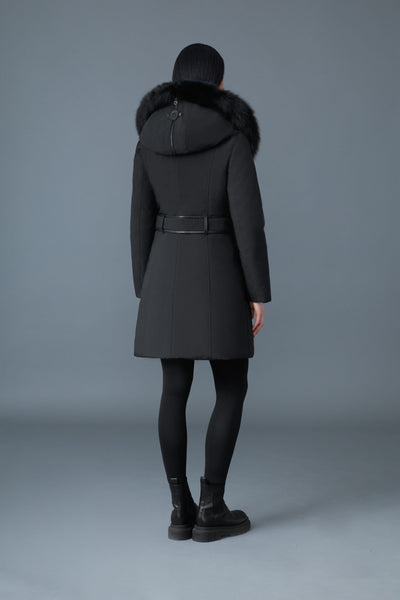 Trish-BX, Powder Touch down coat with blue fox fur Signature Mackage ...