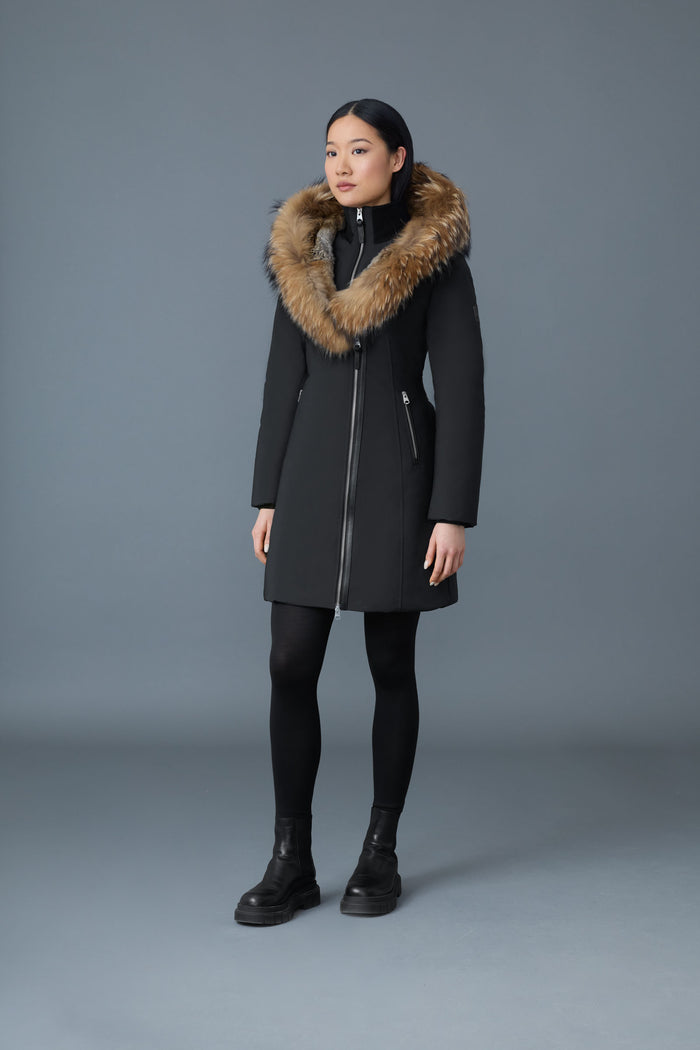 Trish, Powder Touch down coat with natural fur Signature Mackage Collar ...