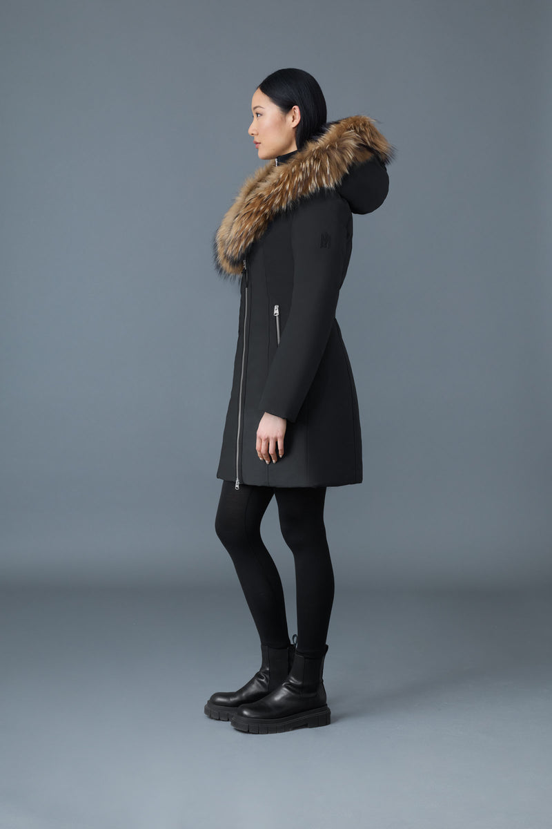 Trish, Powder Touch down coat with natural fur Signature Mackage Collar ...