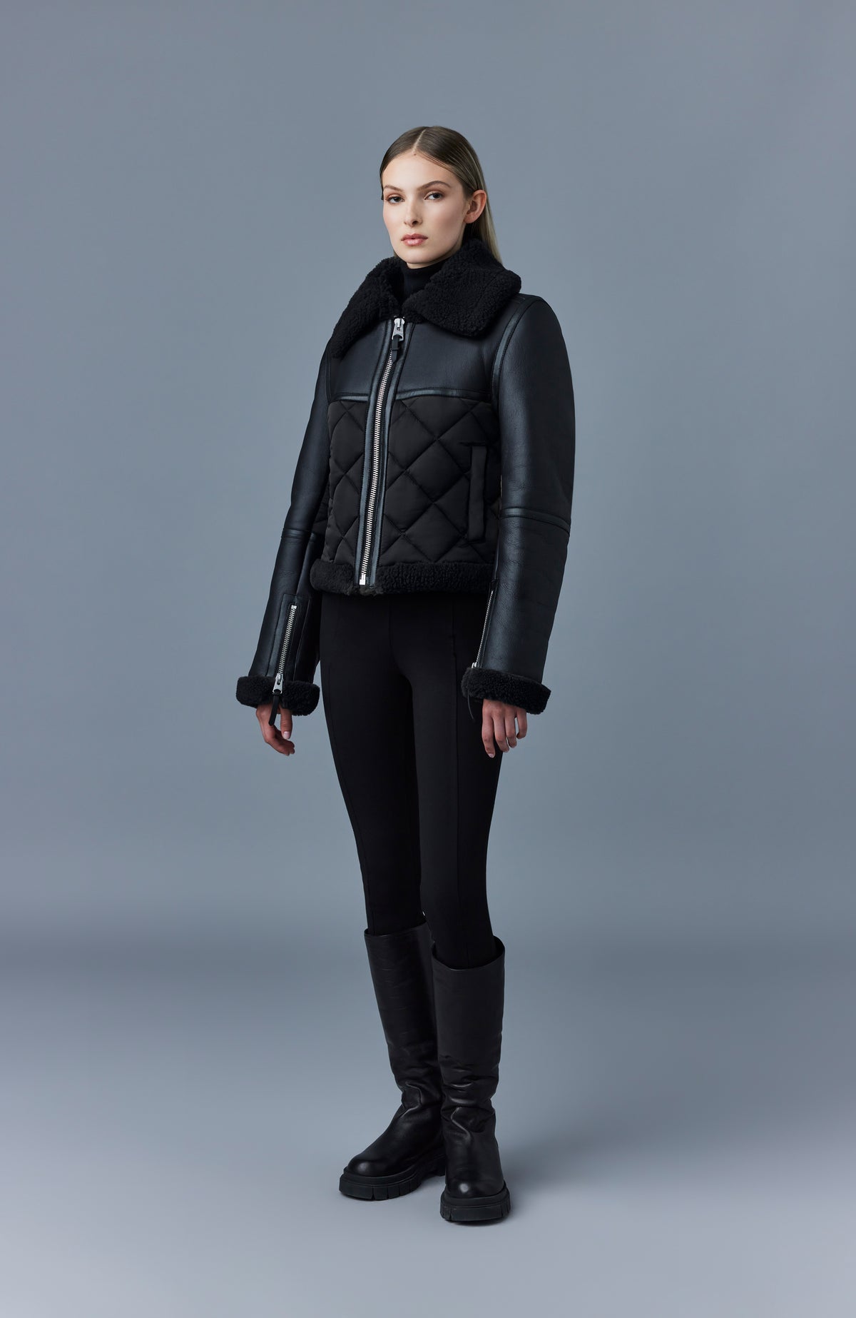 Tulip, Quilted sheepskin jacket with shearling trim for ladies | Mackage® US