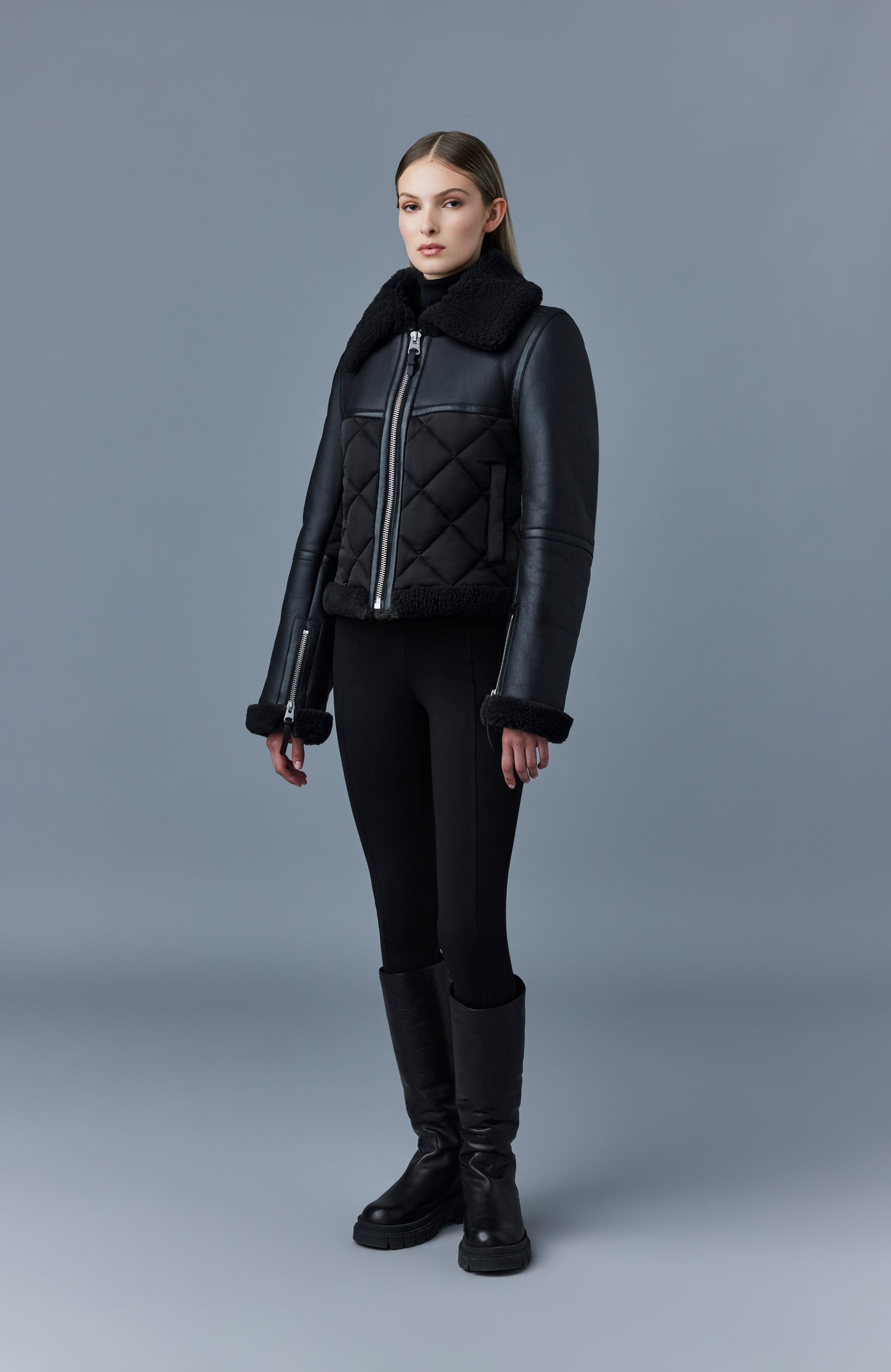 Tulip, Quilted sheepskin jacket with shearling trim for ladies | Mackage® US